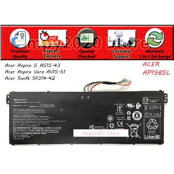 Acer Swift 3 SF314-42 Aspire 5 A515-43 Vero AV15-51 SP314-21N AP19B5L ...