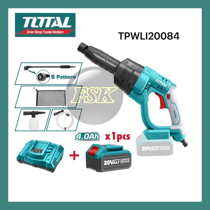 TOTAL Cordless Pressure Washer 20V/Water Jet/Portable Car Washer ...