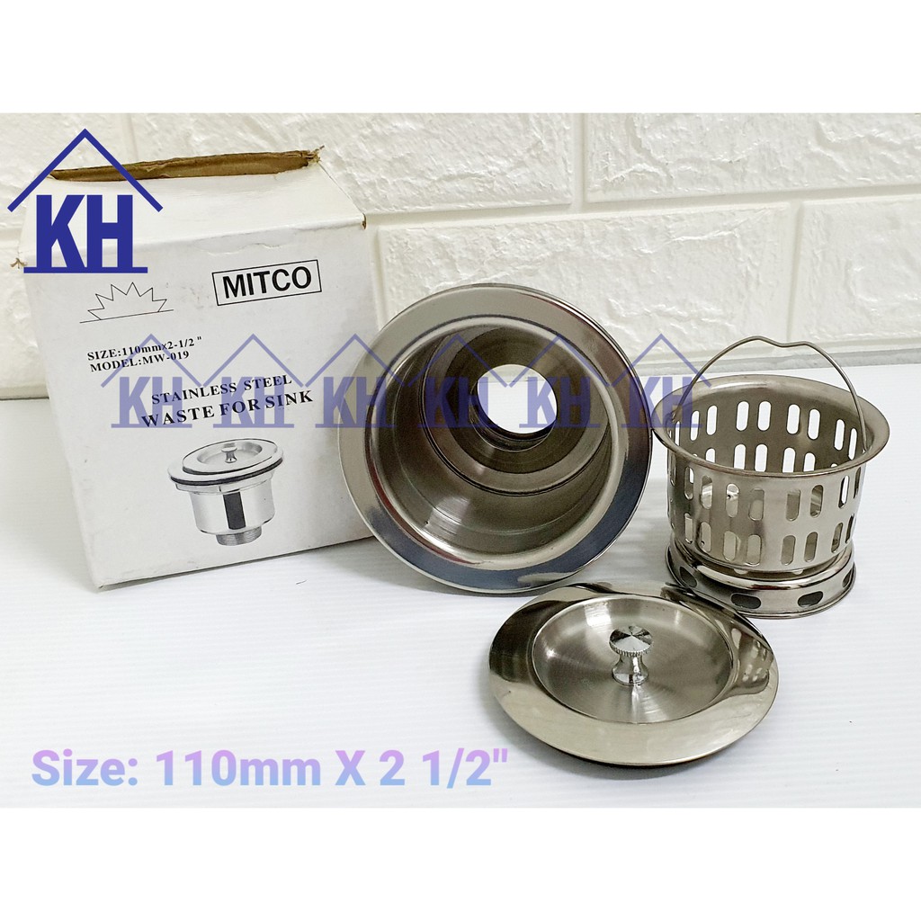 MITCO MW-019 110mmX 2 1/2" Stainless Steel Waste For Sink, Drainer ...