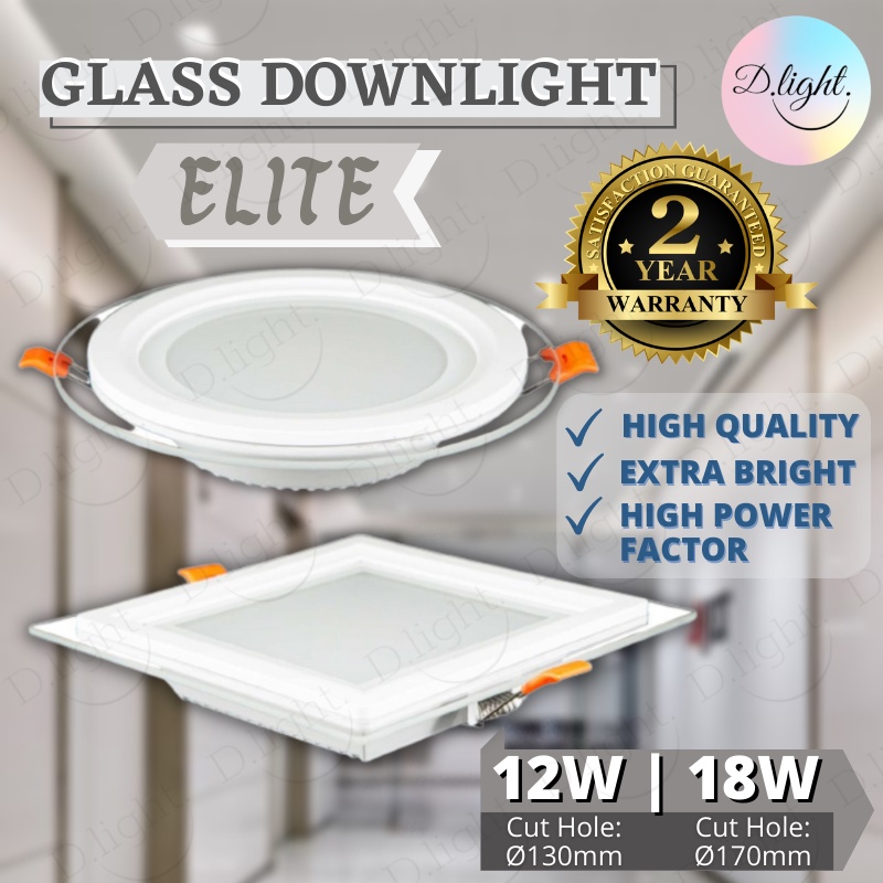 【SUPER BRIGHT】12W 18W GLASS LED ELITE DOWNLIGHT PANEL LIGHT RECESSED PLASTER CEILING LAMPU ...
