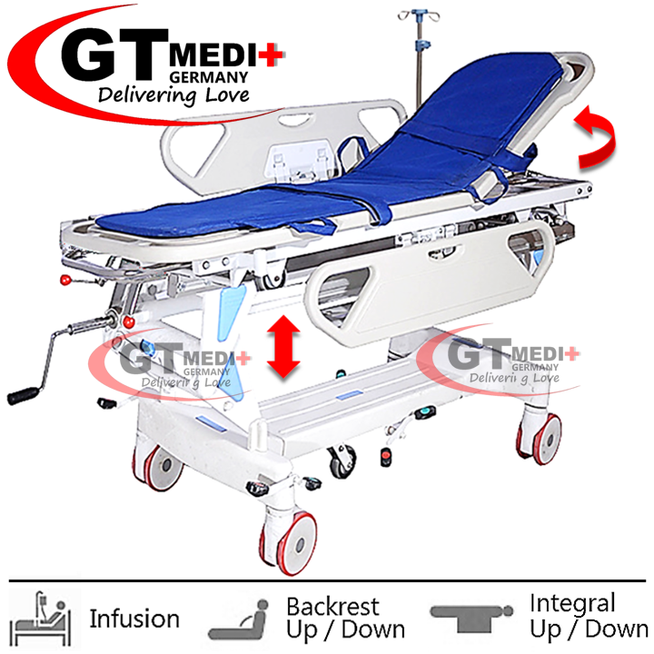AB-01 GT MEDIT GERMANY Single Crank Hospital Nursing Ambulance Bed Stretcher Trolley Wheelchair ...