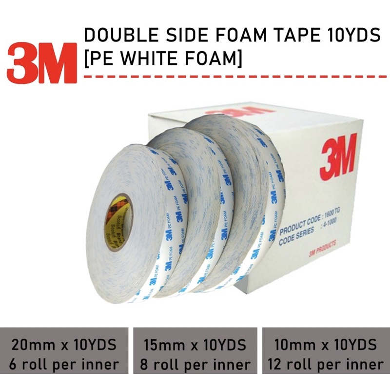 3M Double Side Foam Tape 10YDS （White Foam）双面胶带 | Shopee Malaysia