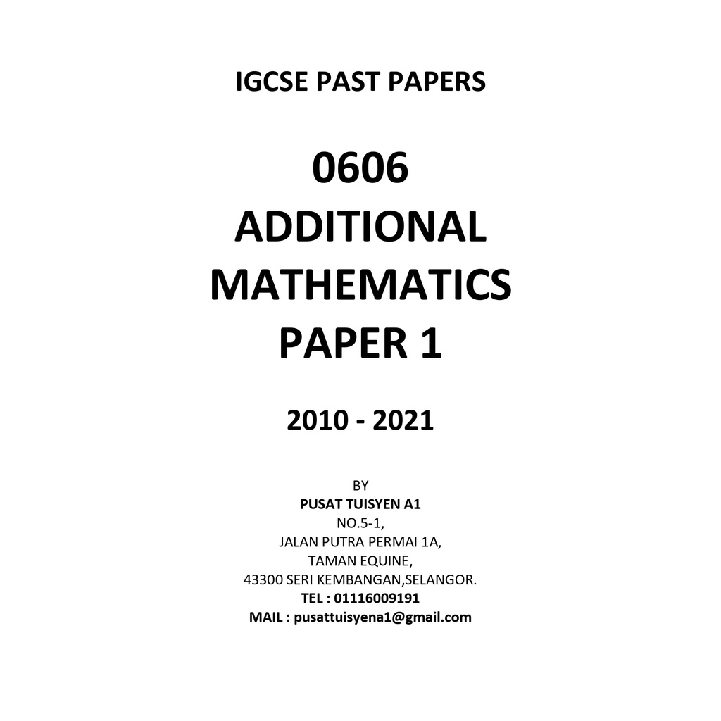 IGCSE PAST PAPER ADDITIONAL MATHEMATICS 0606 [YEAR SELECTION] [2010 ...