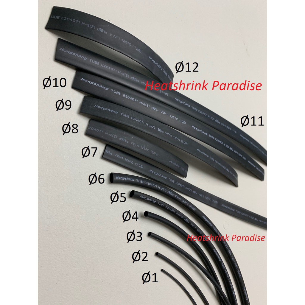 1 Meter- Hongshang Heat Shrink Tube Ø1mm-20mm BLACK | Shopee Malaysia