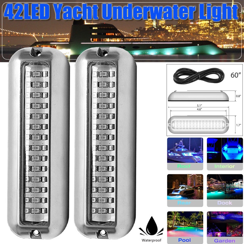 2Pcs 42 LED Stainless Steel Marine Navigation Light 80W Underwater ...