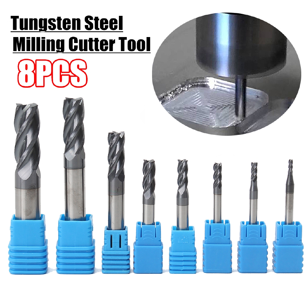 8pcs 4 Flutes Carbide End Mill Set Straight Shank Tungsten Steel ...