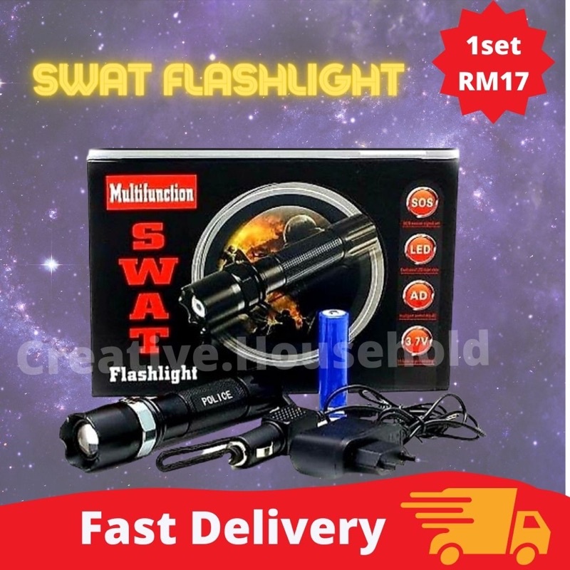 Rechargeable Multifunction SWAT Zoom Flashlight/Torchlight Traffic ...