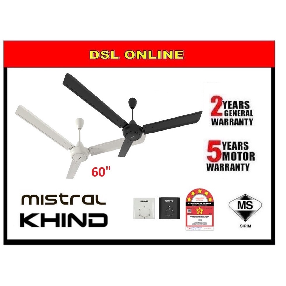 KHIND / MISTRAL milux midea CEILING FAN 60" KIPAS SILING BLACK / WHITE ...