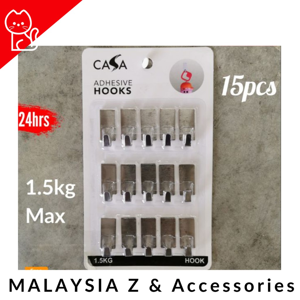 Casa Adhesive Hooks Max 1.5KG Easy Touch Super Strong 15pcs | Shopee ...