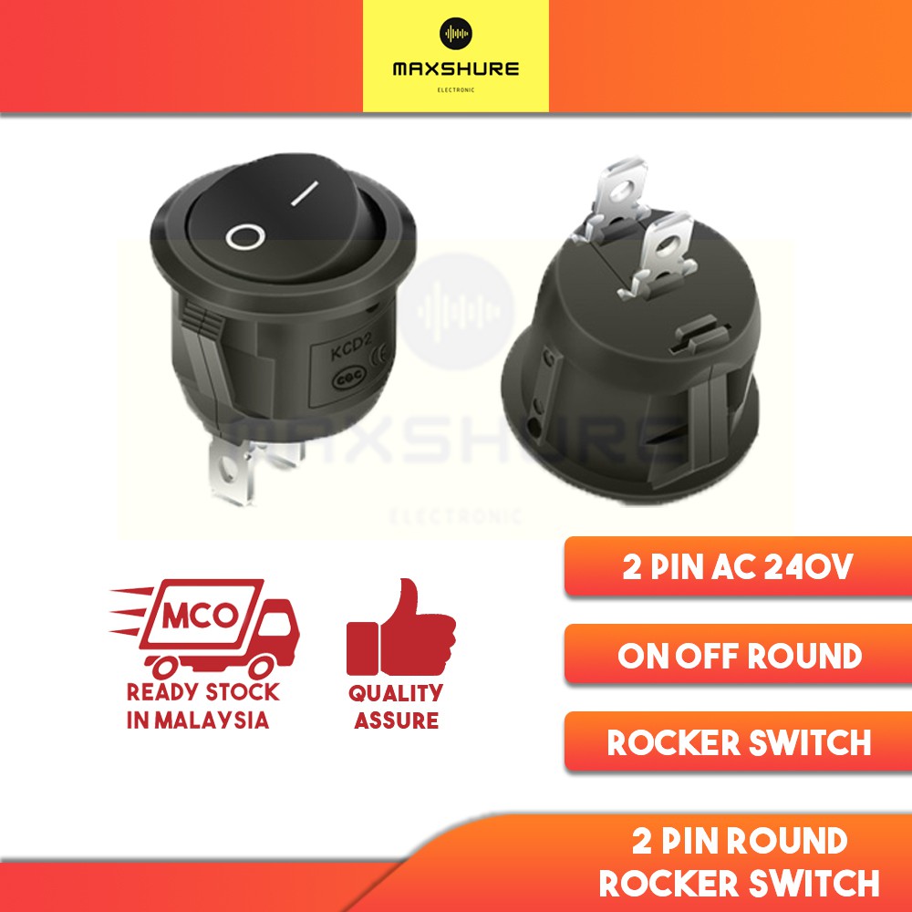 [MaxShure] 2 Pin / 3 Pin Round Rocker Switch AC 240V SPST / SPDT On-Off ...