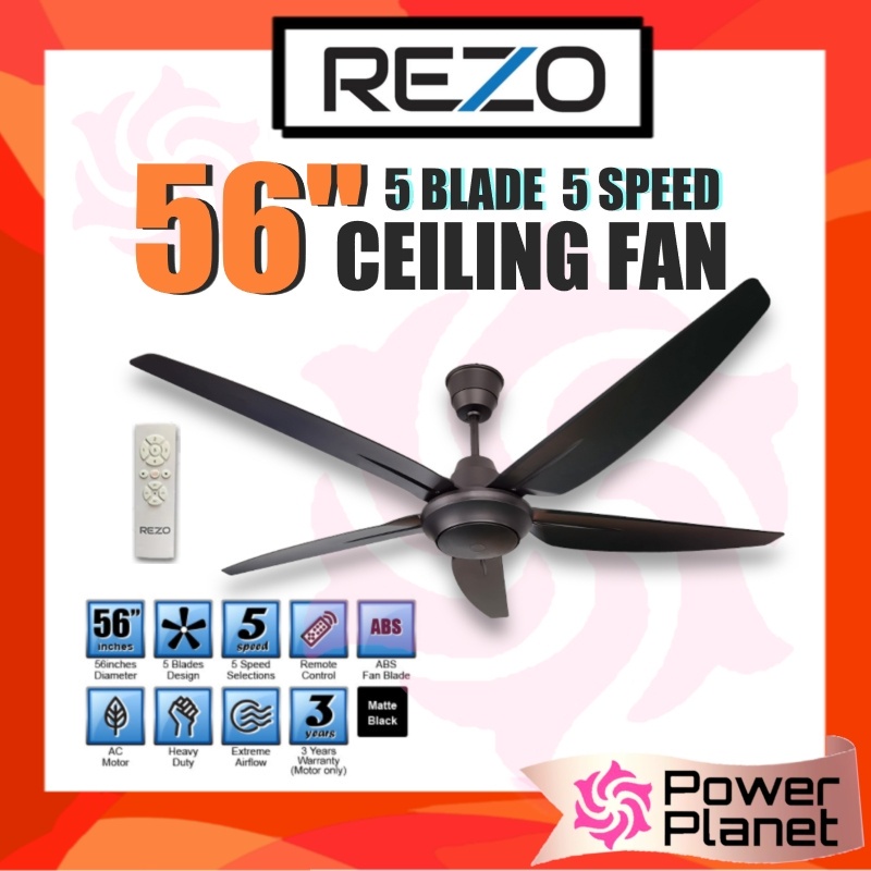 REZO 56'' 5 Blades Ceiling Fan AX56 5 speeds Remote control ( Black ...