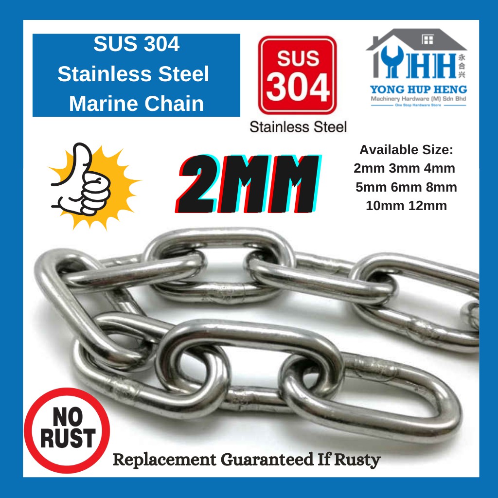 2MM X 1M Stainless Steel Chain 304 SS304 Rantai Marine Standard 100% ...