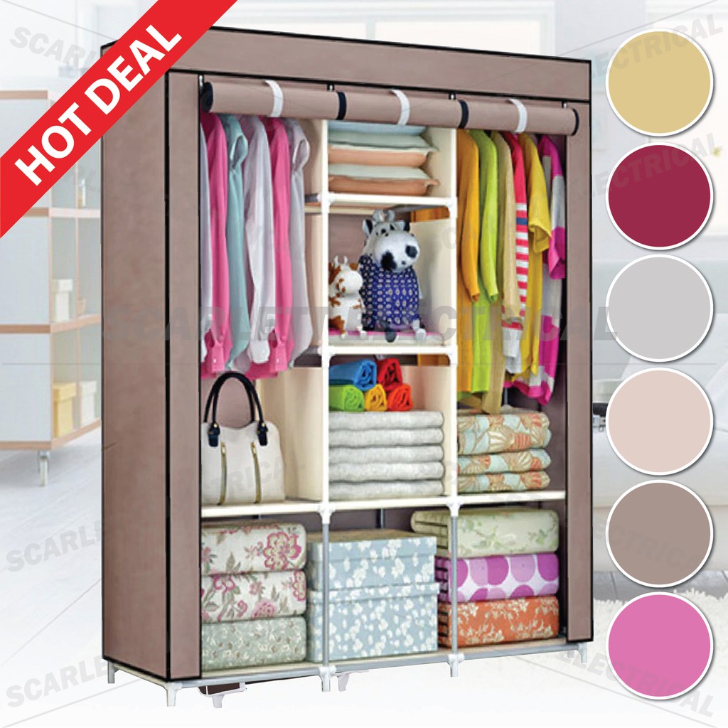 Triple Door Folding Wardrobe Closet Fabric Cloth Organizer Storage ...