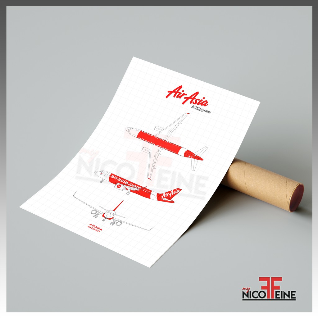 [Poster Only] Air Asia A320 Neo Airbus Flight Minimal Blueprint Style ...