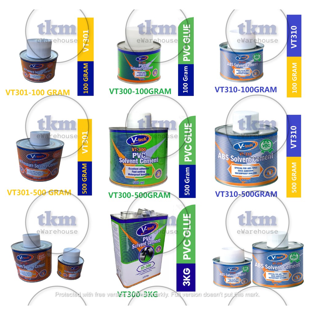 VITAL VTECH VT300 VT301 VT300 PVC ABS Solvent Cement Gum PVC Pipe Glue 100gram 500gram 3kg BRAND ...