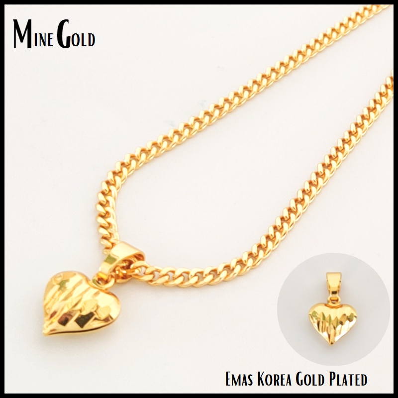 Rantai Leher Perempuan dan Loket Emas Korea Gold Plated Women Necklace Pendant Rantai Leher Set ...