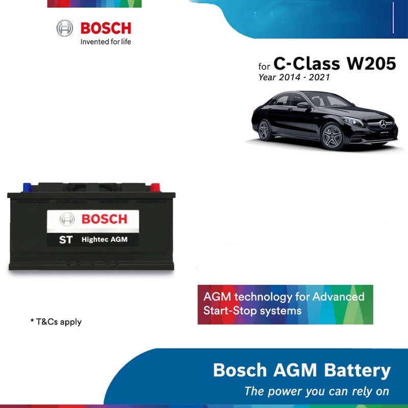 Bosch ST Hightec AGM LN4 / DIN80 Battery for Mercedes Benz C-Class W205 (12-month warranty ...