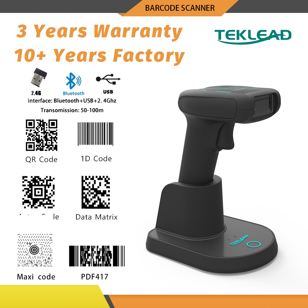 TEKLEAD 1D 2D QR Wireless Barcode Scanner with Charging Base 16M Memory ...