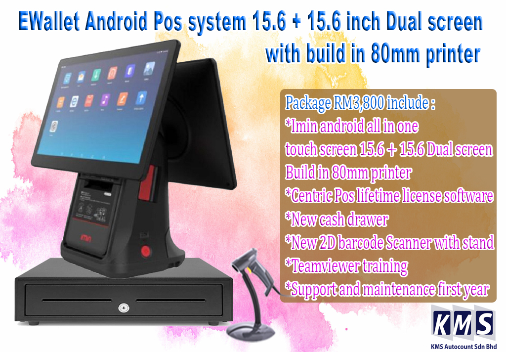 EWallet Android Pos system 15.6 + 15.6 inch Dual screen with Build in ...