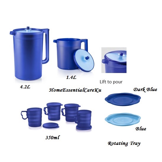 Tupperware Royale Blue Giant Pitcher Set 4.2L/1.4L/Mug(4) & Seal(4 ...