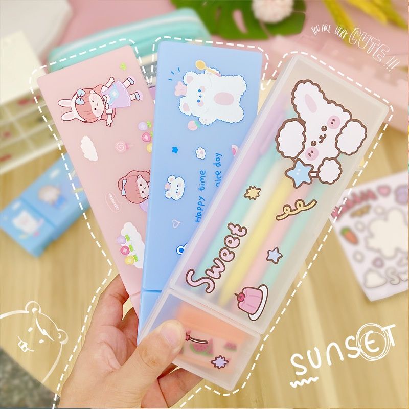 Rockie Korean Aesthetic Macaron Transparent Box Pencil Case | Shopee ...