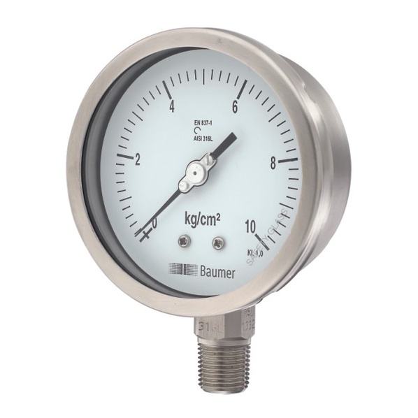 Baumer Pressure Gauge, Model ALF, 1Bar~16 Bar, Dial Size Diameter 4 ...