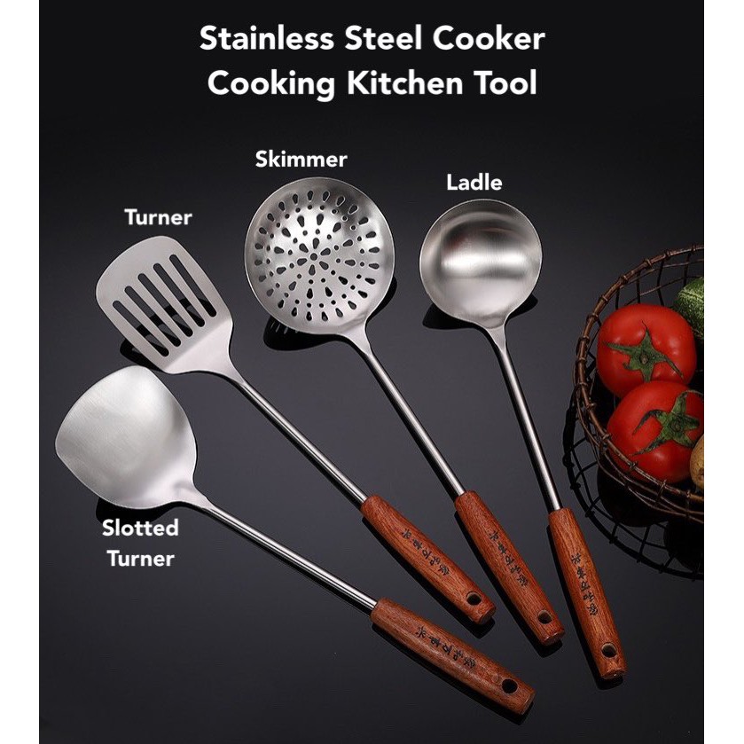 Stainless Steel Cooker Cooking Kitchen Tool With Wooden Handle (Ladle ...