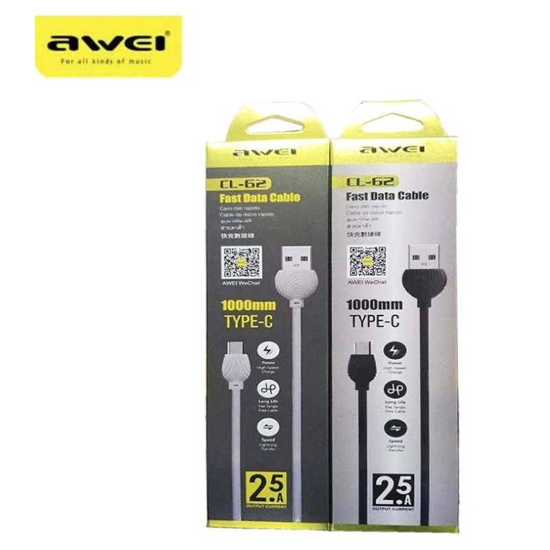 AWEI FAST DATA CABLE 1000MM 2.5A MODEL: CL-62 🌹 CL-61(M) 🌹 CL-62(A) 🌹 ...