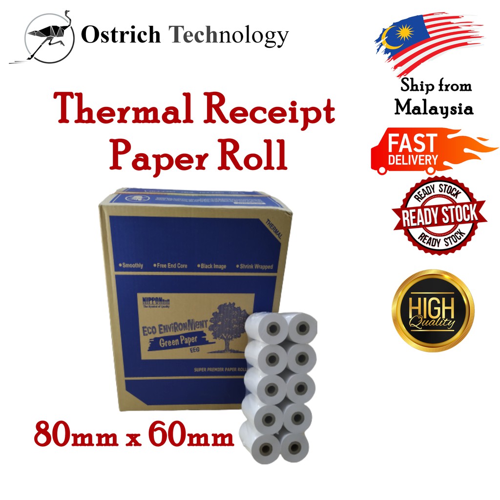[6 rolls] 80mm x 60mm Nippon thermal receipt paper rolls 68gsm / Kertas ...