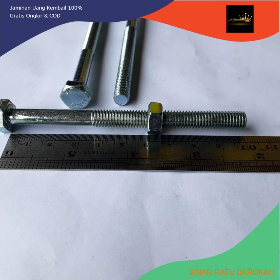 RATU WHITE NUT BOLT M8 X 100 / BMP M8X100 / BOLT M8X100 WHITE BMP M8 ...