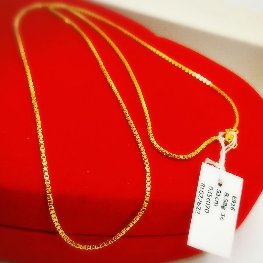 LAELA RANTAI LEHER BOX PADU EMAS TULEN 916 GOLD NECKLACE | Shopee Malaysia