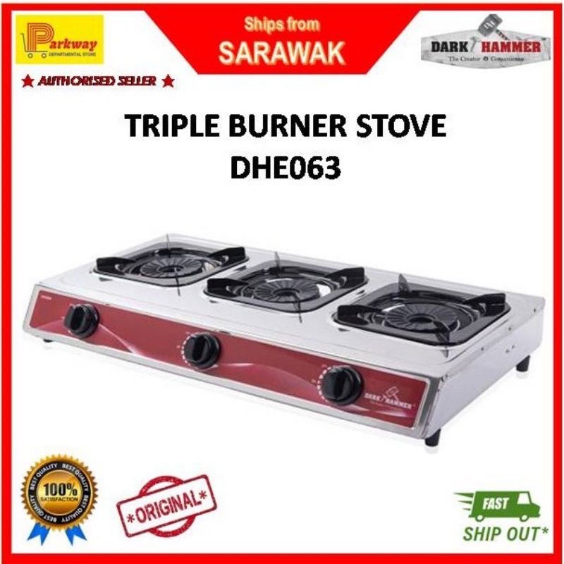 DARK HAMMER TRIPLE BURNER STOVE DHE063 /DARK HAMMER GAS STOVE/DAPUR GAS ...