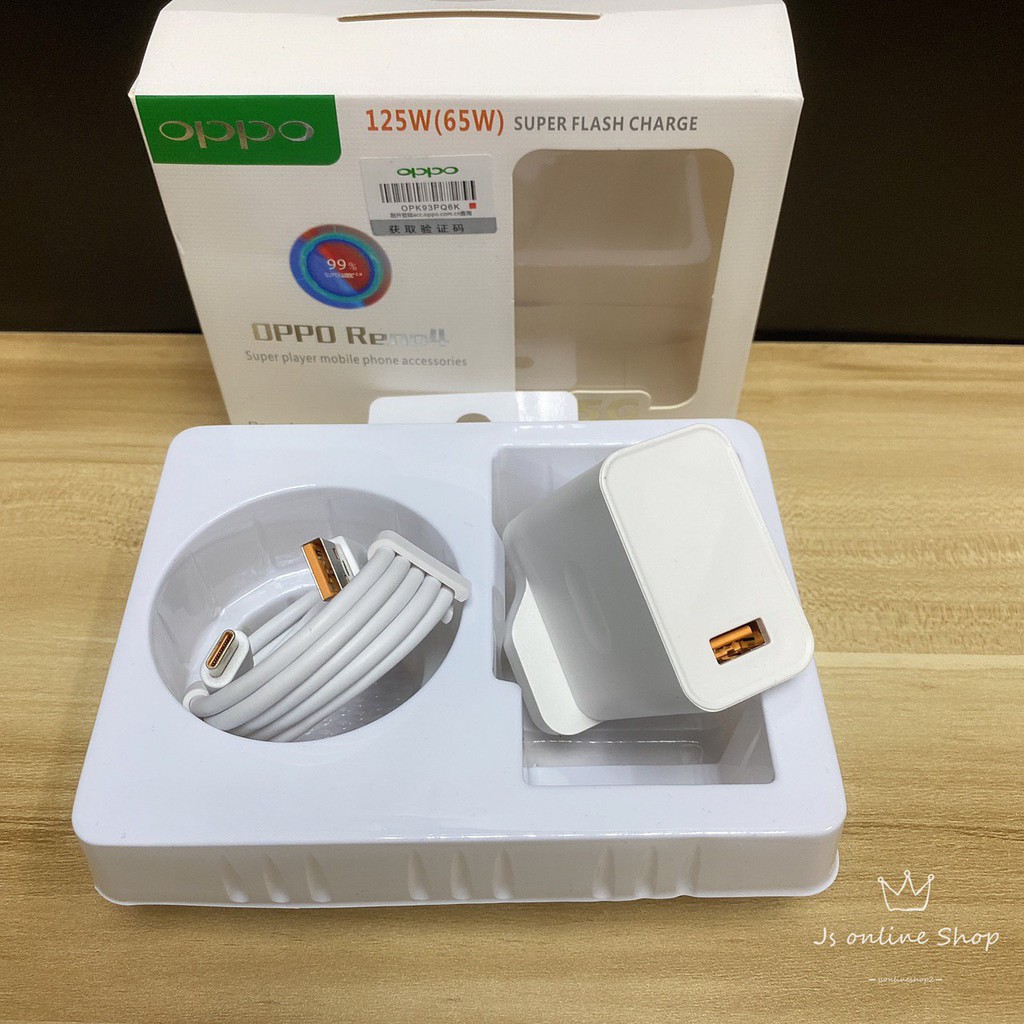 OPPO 125W(65W) GAN Super Flash Charge Reno 4 Charger Mini (Adapter+Cable) | Shopee Malaysia