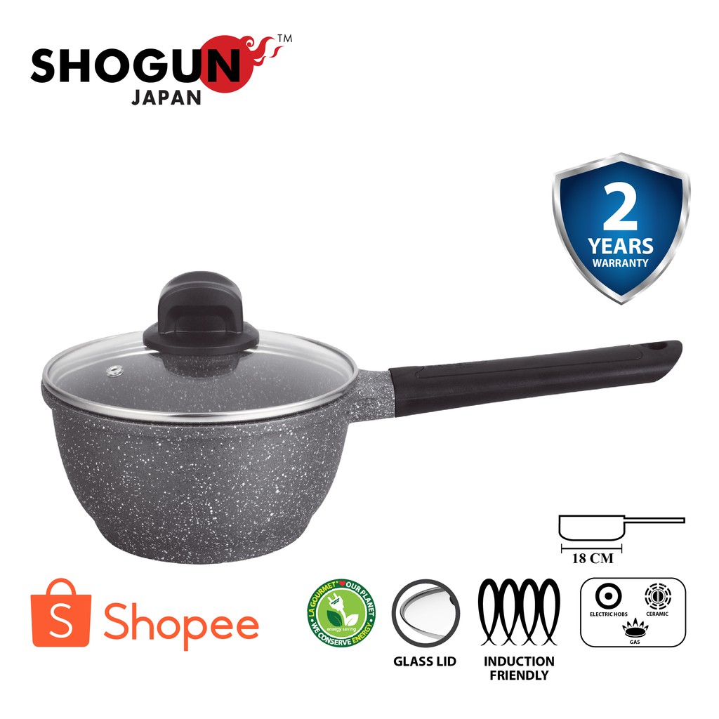 Shogun Kyoto 18 x 9.5cm Non-stick Saucepan with Glass Lid, 1.8L (IH ...