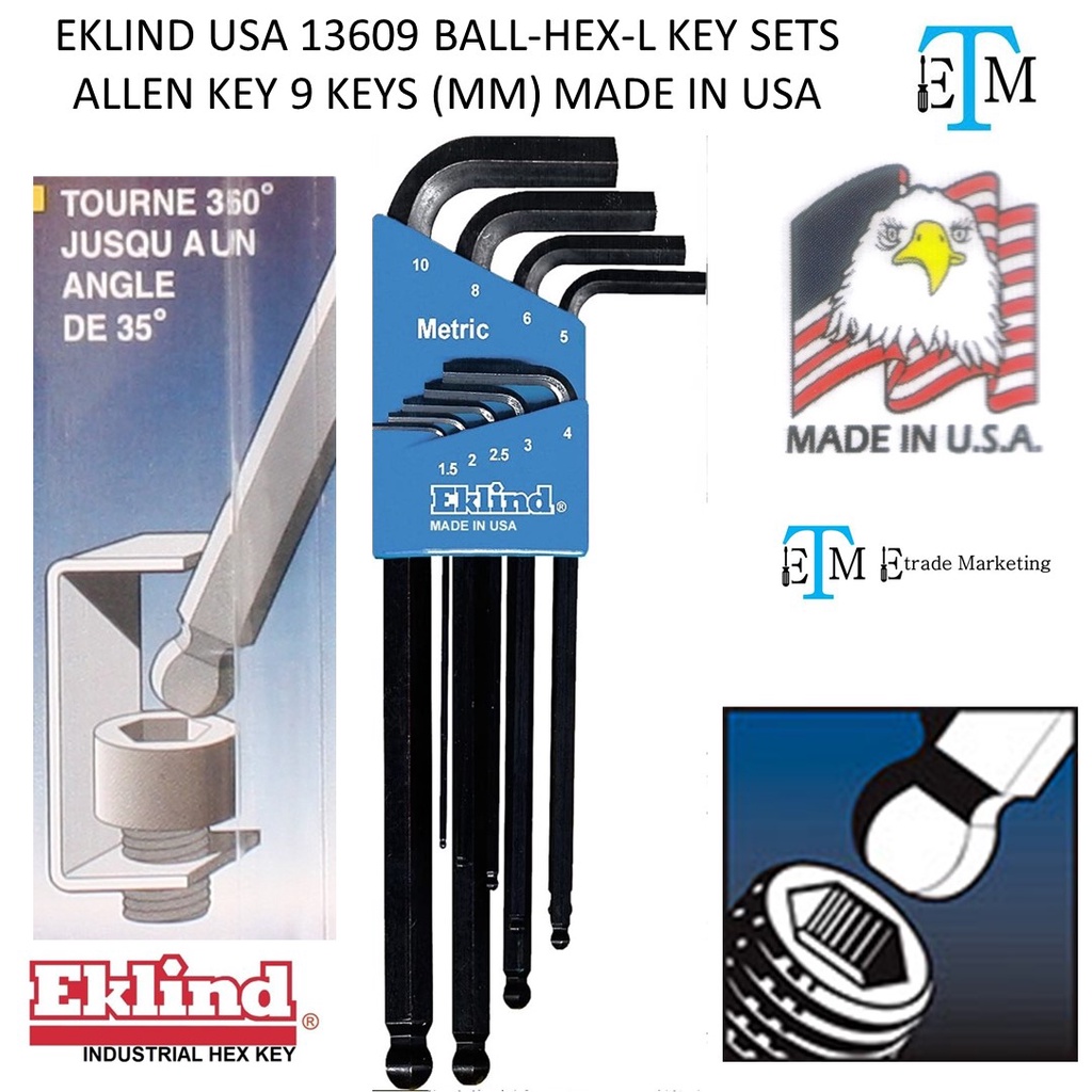 EKLIND USA 13609 BALL-HEX-L KEY SETS ALLEN KEY 9 KEYS (MM) MADE IN USA ...