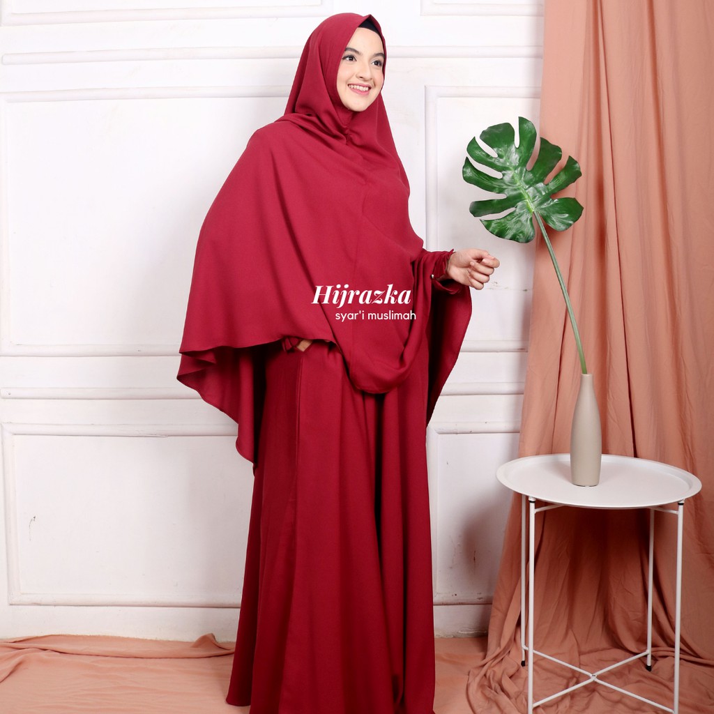 MERAH Robe set khimar / Plain Robe / Latest Robe model - maroon Red 2 ...