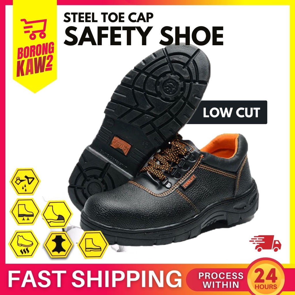 Safety Shoe Steel Toe Cap Mid Sole Low Cut Black Safety Boots Kasut Keselamatan RANDOM COLOR ...