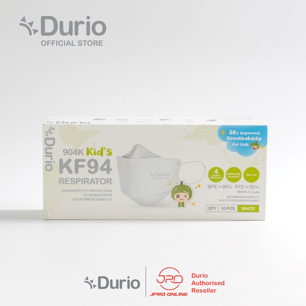 Durio 904K Kid's KF94 Respirator (White) - 10pcs | Shopee Malaysia