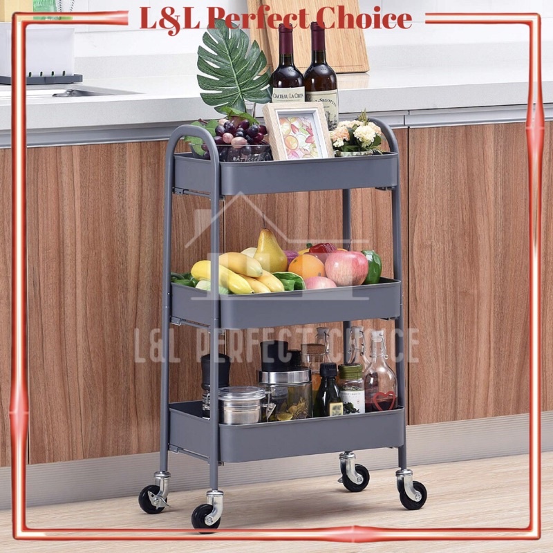Utility 3 Tier Storage Trolley/ Troli 3 Tingkat / 3层储物手推车 | Shopee Malaysia