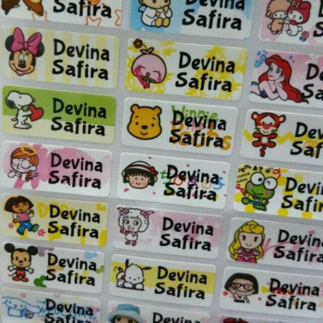 Waterproof name label sticker Mix 1 - dora, mickey, princess | Shopee ...