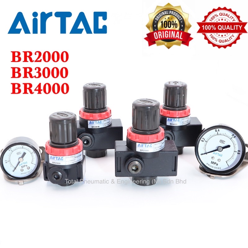 AirTAC BR Series BR2000(1/4”) BR3000(3/8”) BR4000(1/2”) Pneumatic Air Pressure Regulator ...
