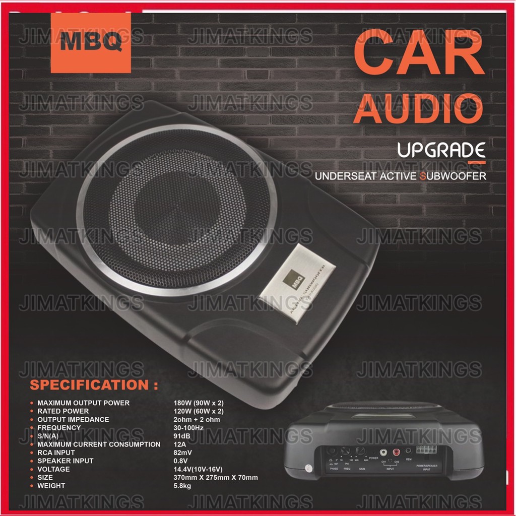 MBQ Underseat Subwoofer Car Speaker Kereta Built-In Amplifier Active ...