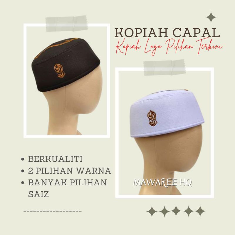 Kopiah Logo Capal Putih Hitam Benang Emas Solat Tahfiz Lelaki Lebai ...
