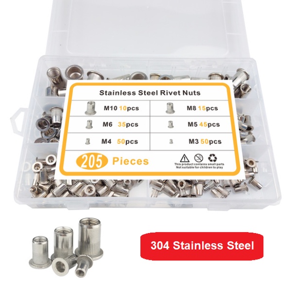 205Pcs Stainless Steel 304 Rivnut Flat Head Threaded Rivets Nut M3 M4 M5 M6 M8 M10 Rivet Nut ...