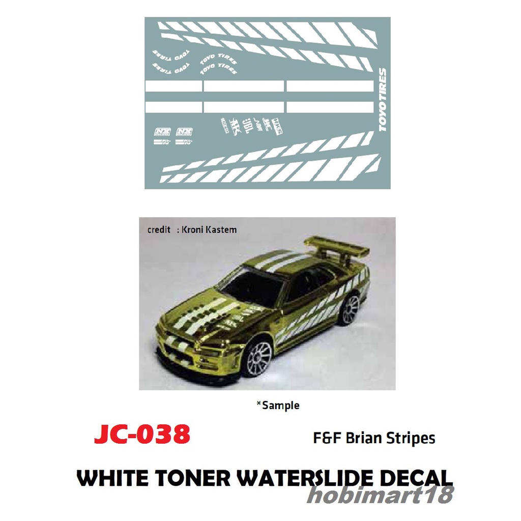 JC038 - F&F BRIAN STRIPES White toner waterslide decals Hotwheels 1:64 ...
