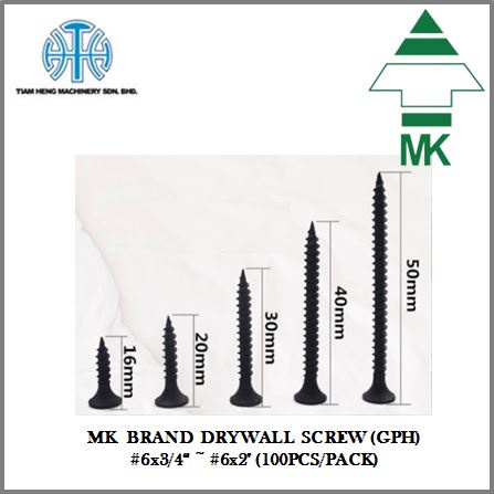 MK BRAND DRYWALL SCREW (GPH) #6x3/4“ ~ #6x2" (100PCS/PACK) | Shopee ...