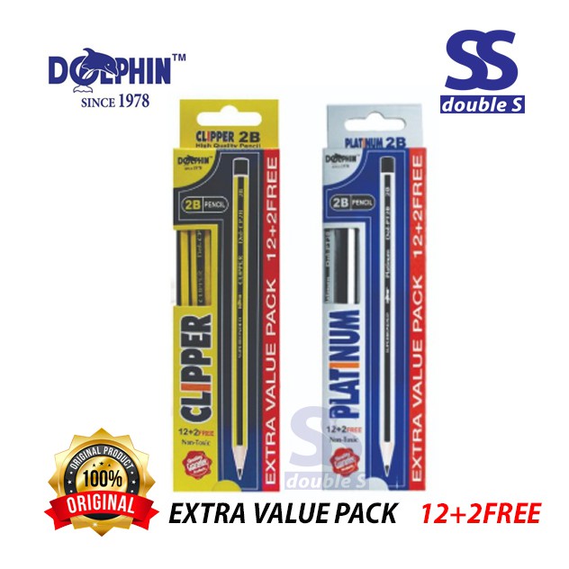 Dolphin 2B Pencil Clipper / Platinum (12pcs+2pcs Free/Box) | Shopee ...