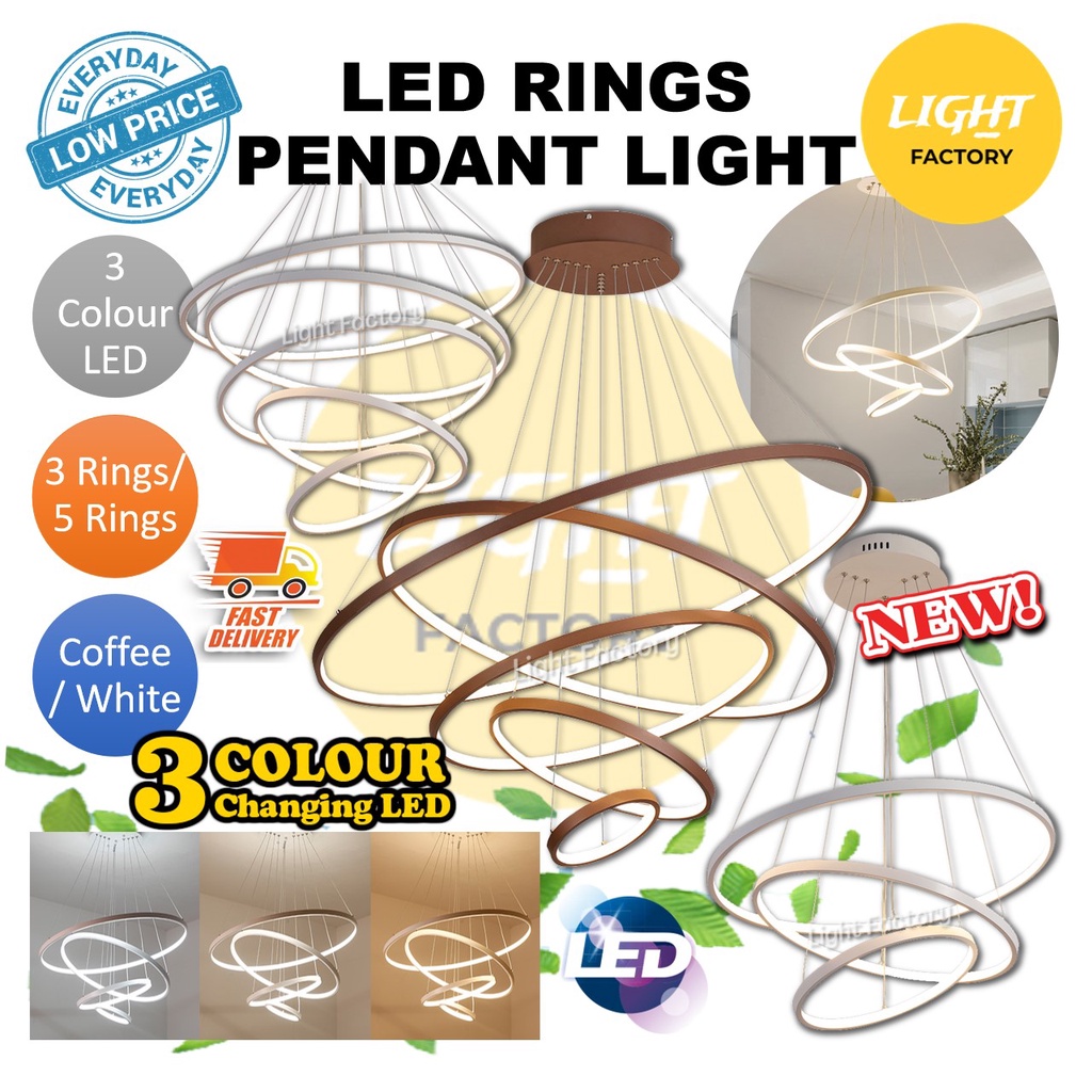 Decorative Modern Acrylic Ring 3 Colour LED Ceiling Light Living room ...