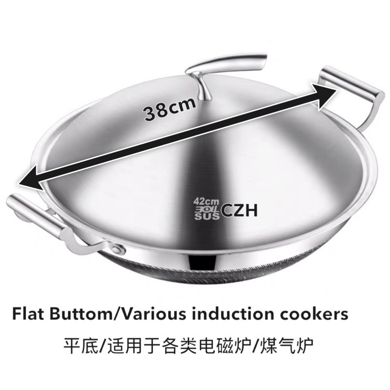 🌸[36CM/38CM/40CM/42CM/46CM]304 Five Layer Stainless Steel Honeycomb Wok+Steel Cover 304 ...