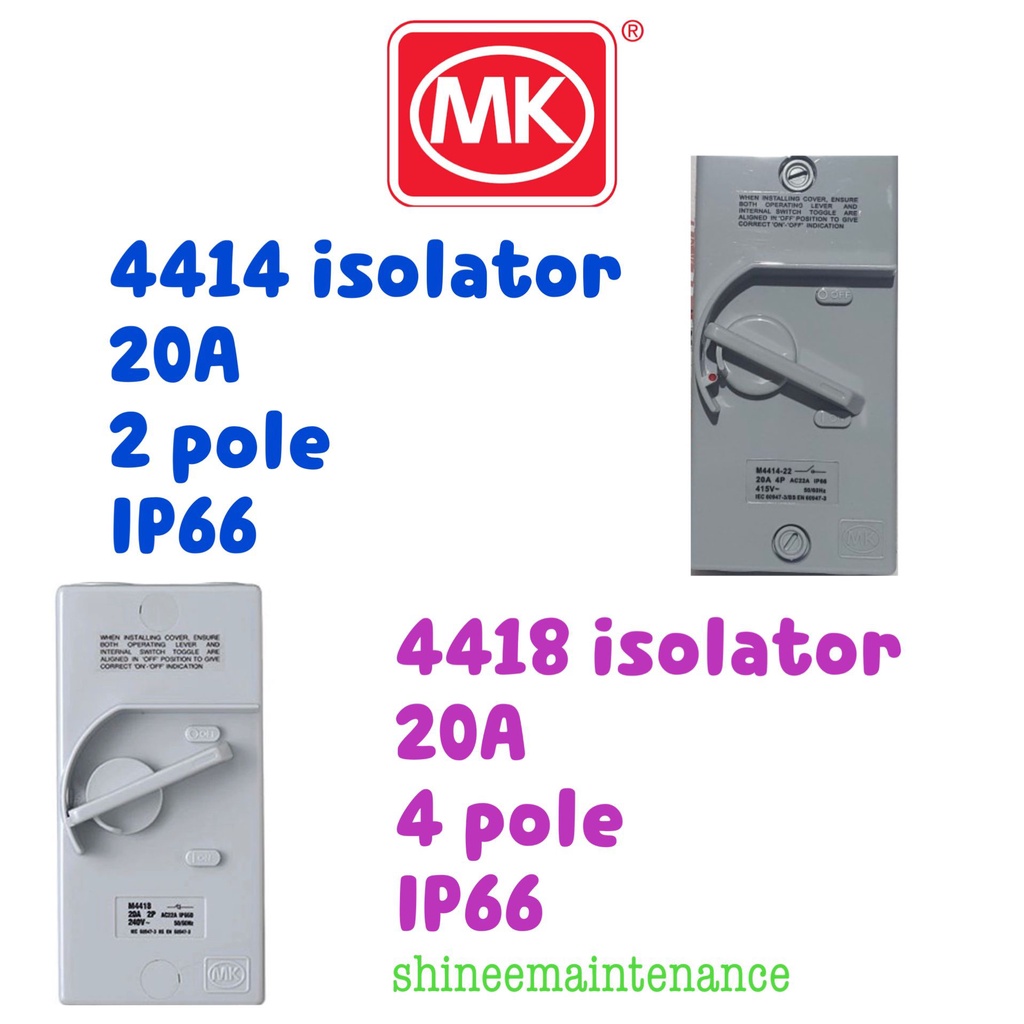 MK Isolator Switch 20A IP66 2 poles - M4414 / 4 poles - M4418 | Shopee Malaysia